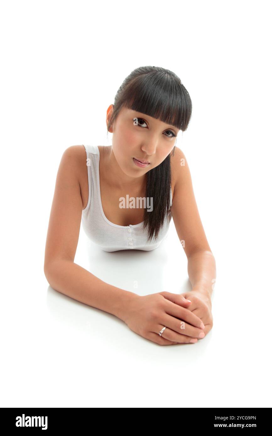 Beautiful woman lying relaxing Cut Out Stock Images & Pictures - Alamy