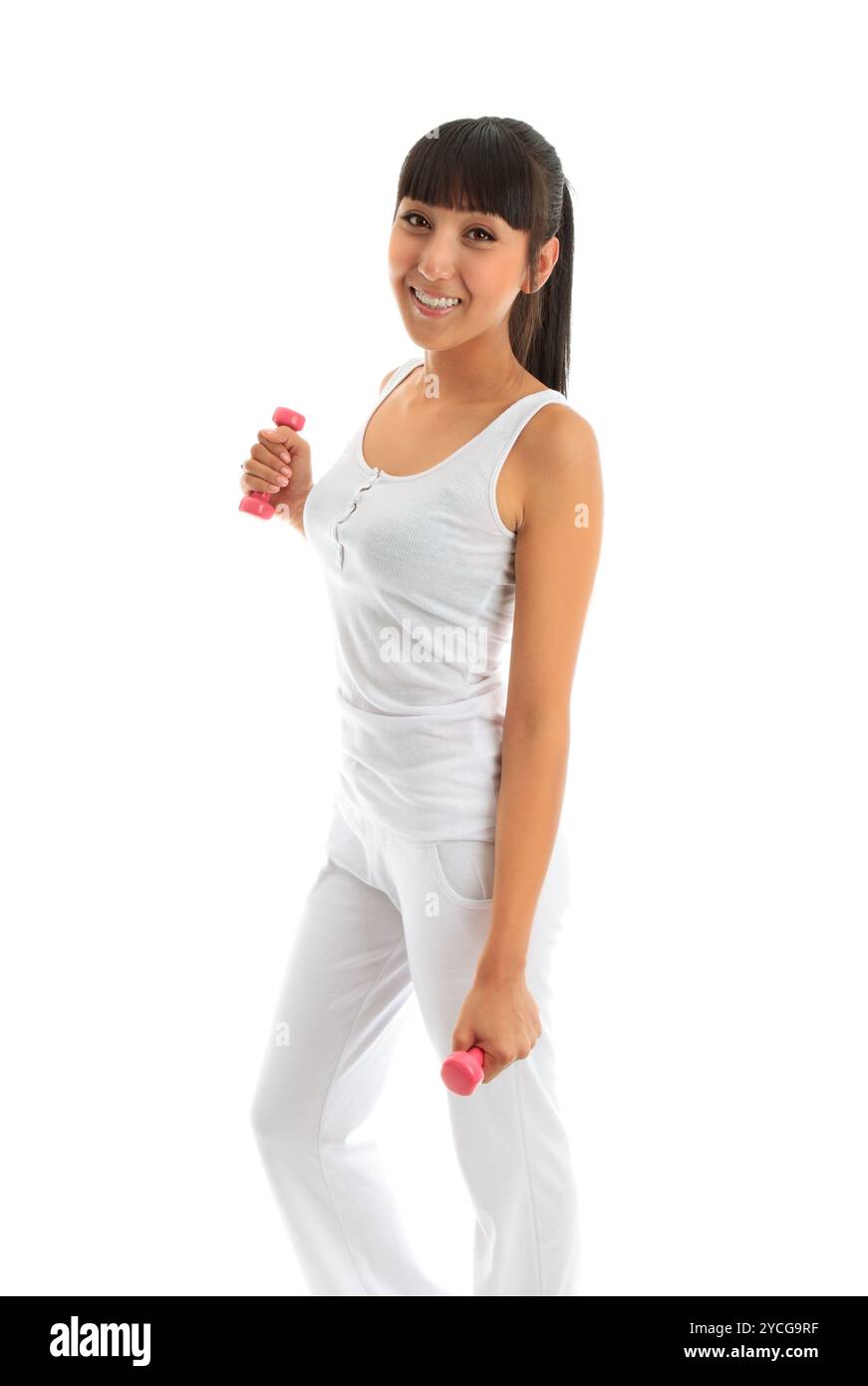 Beautiful fitness girl exercising hand weights Stock Photo - Alamy