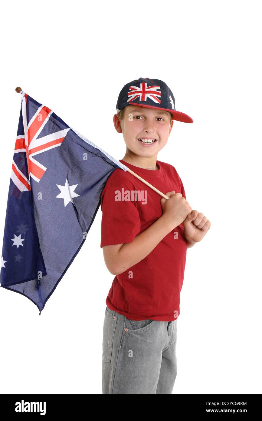 Patriotic child holding an Australian flag Stock Photo - Alamy