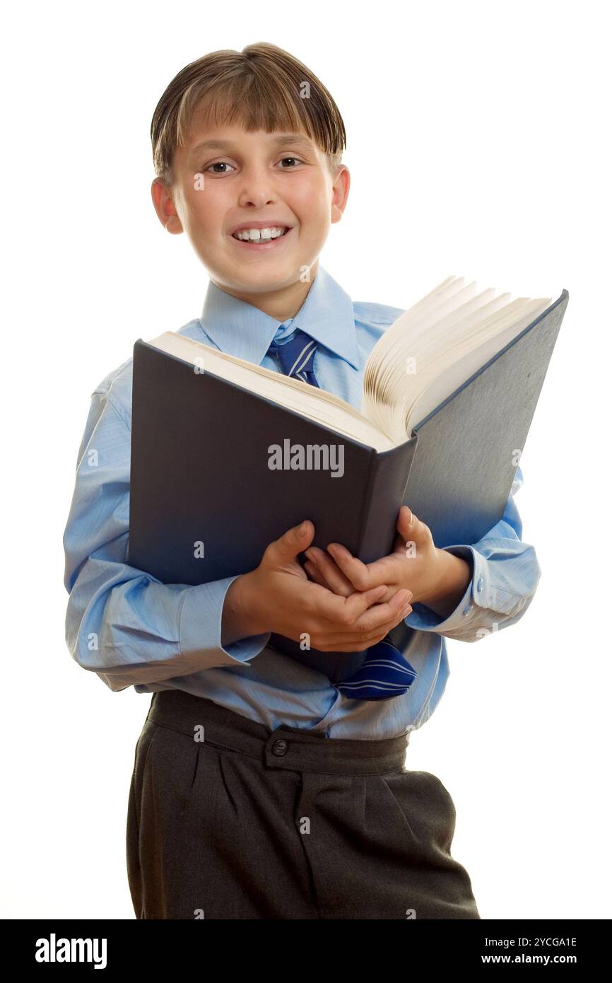 Happy student with open book Stock Photo - Alamy