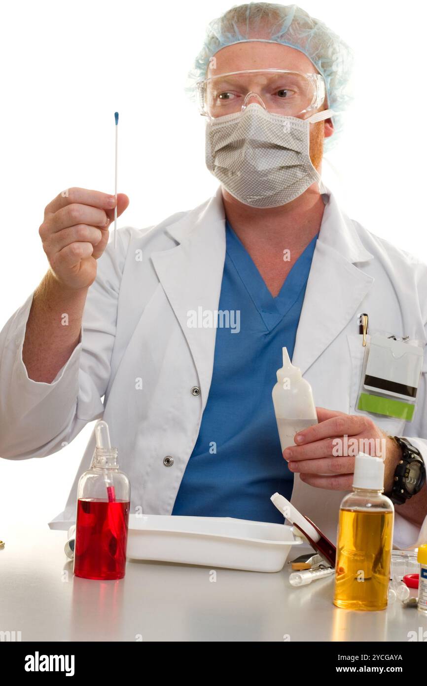 A laboratory scientist, forensic or medical examiner. Focus to hand and ...