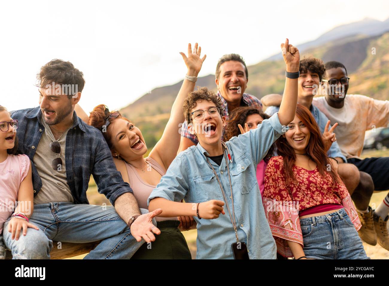 Happy diverse friends group enjoying life moments in nature. Young ...