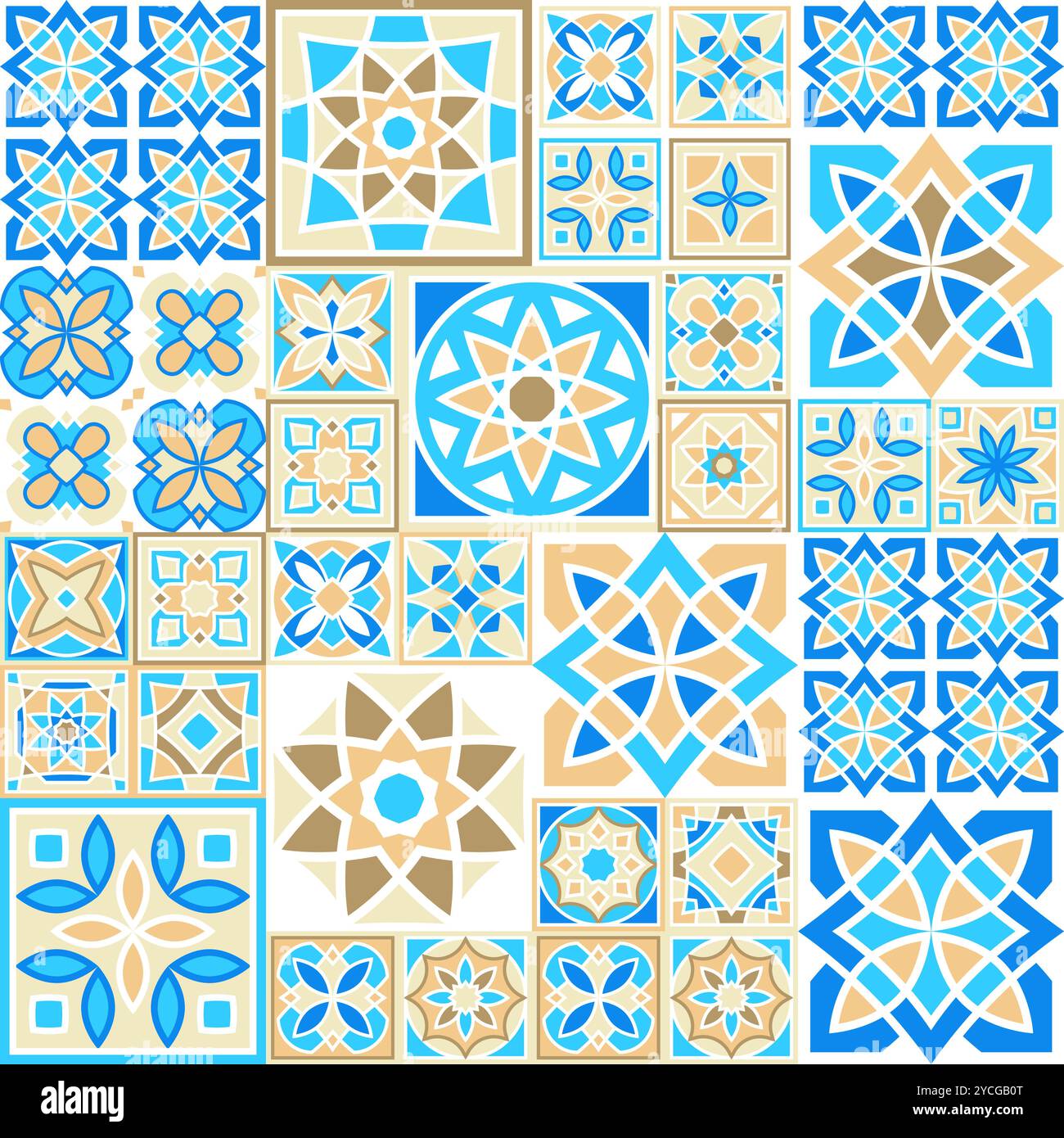 Set of vector hand drawn pattern of square ceramic tile. Ornate ...
