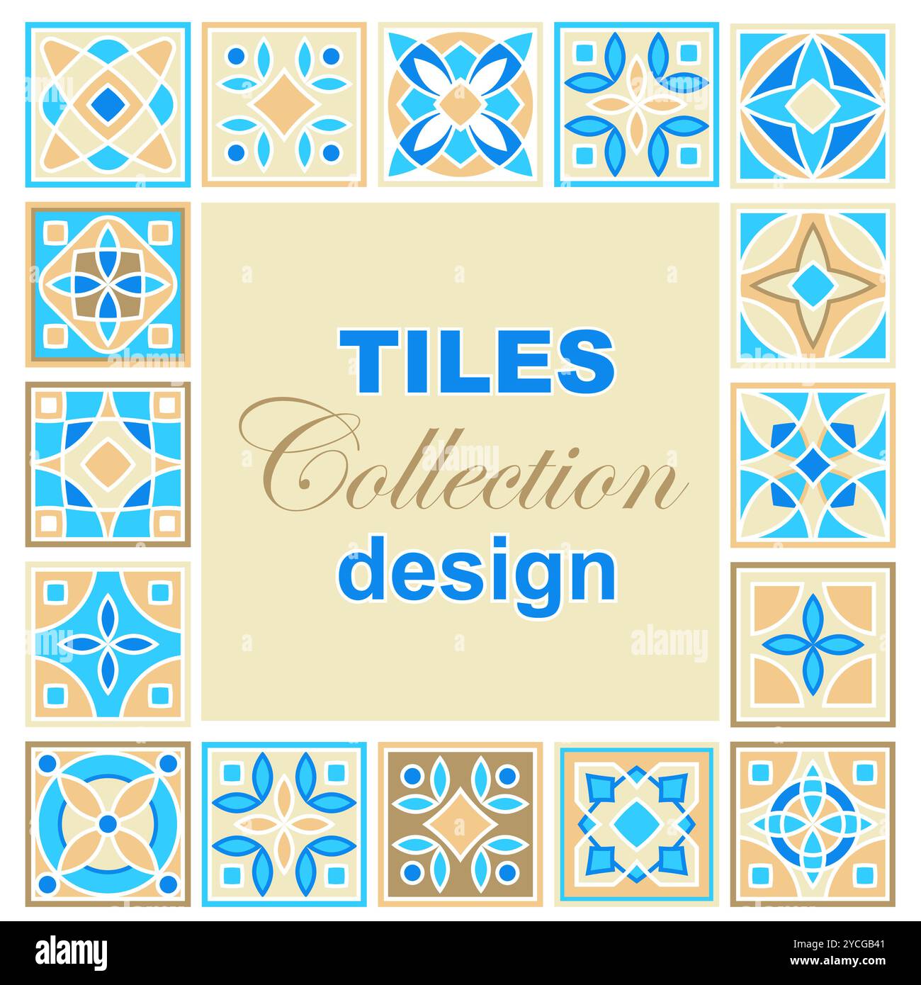 Set of vector hand drawn pattern of square ceramic tile. Ornate ...