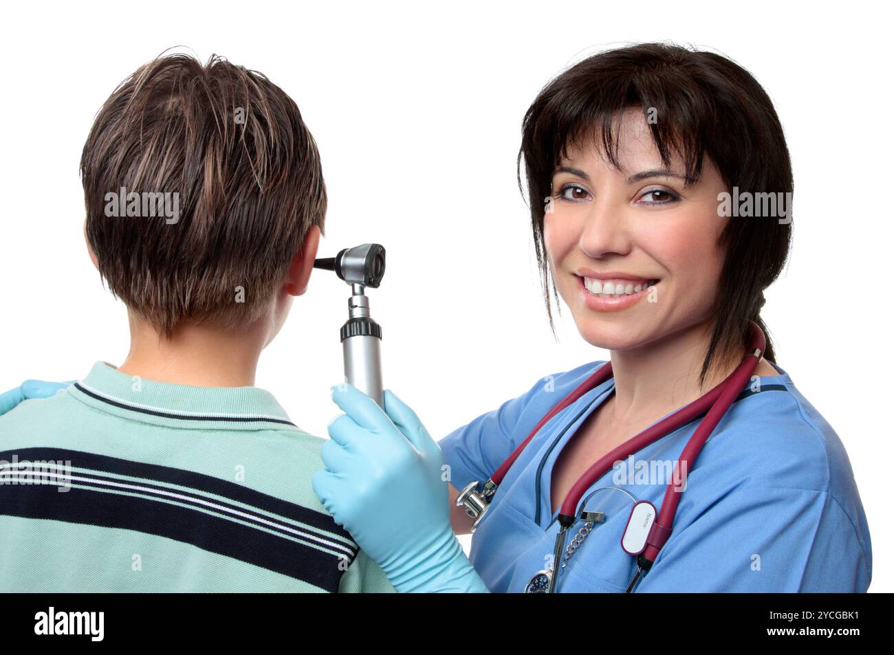 Doctor checking ears with otoscope Stock Photo - Alamy
