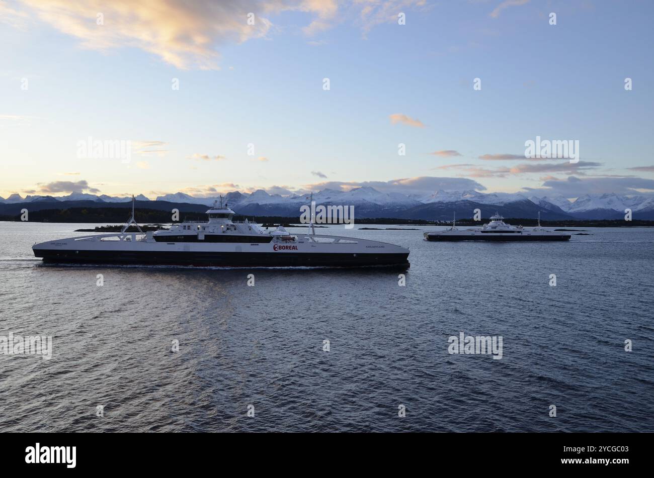 Ferries crossing Moldefjord near the city of Molde in Norway Stock ...