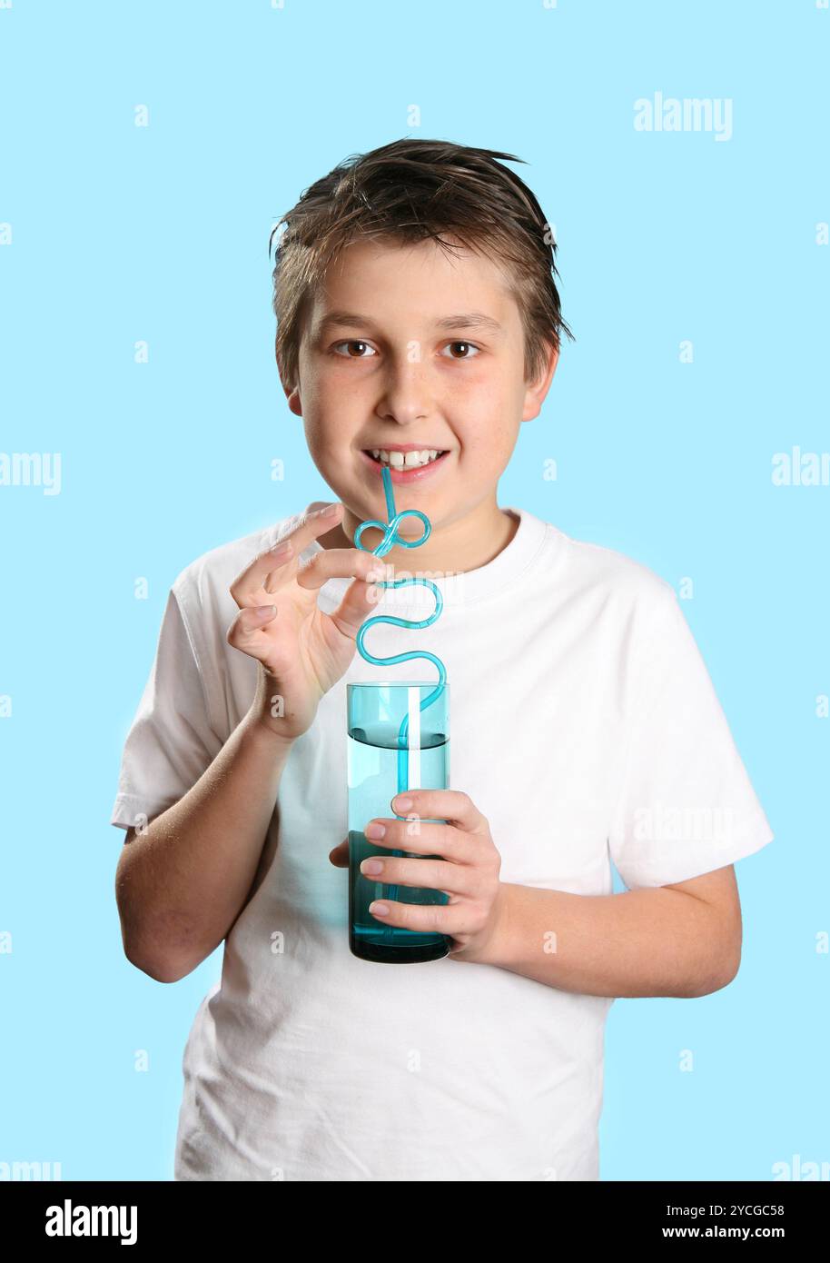 Boy drinking water straw hi-res stock photography and images - Alamy