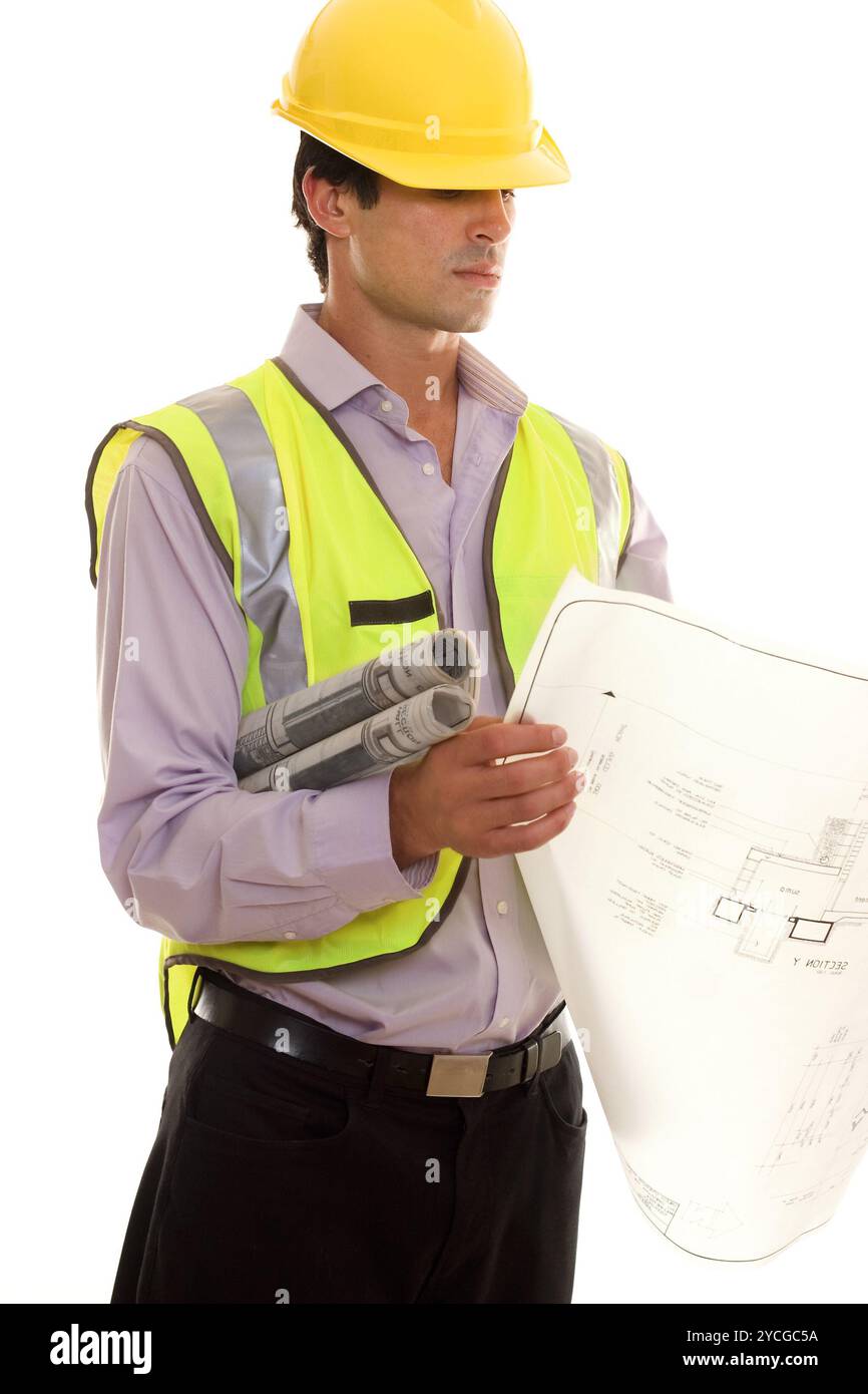 Foreman with Site Architectural Plans Stock Photo - Alamy