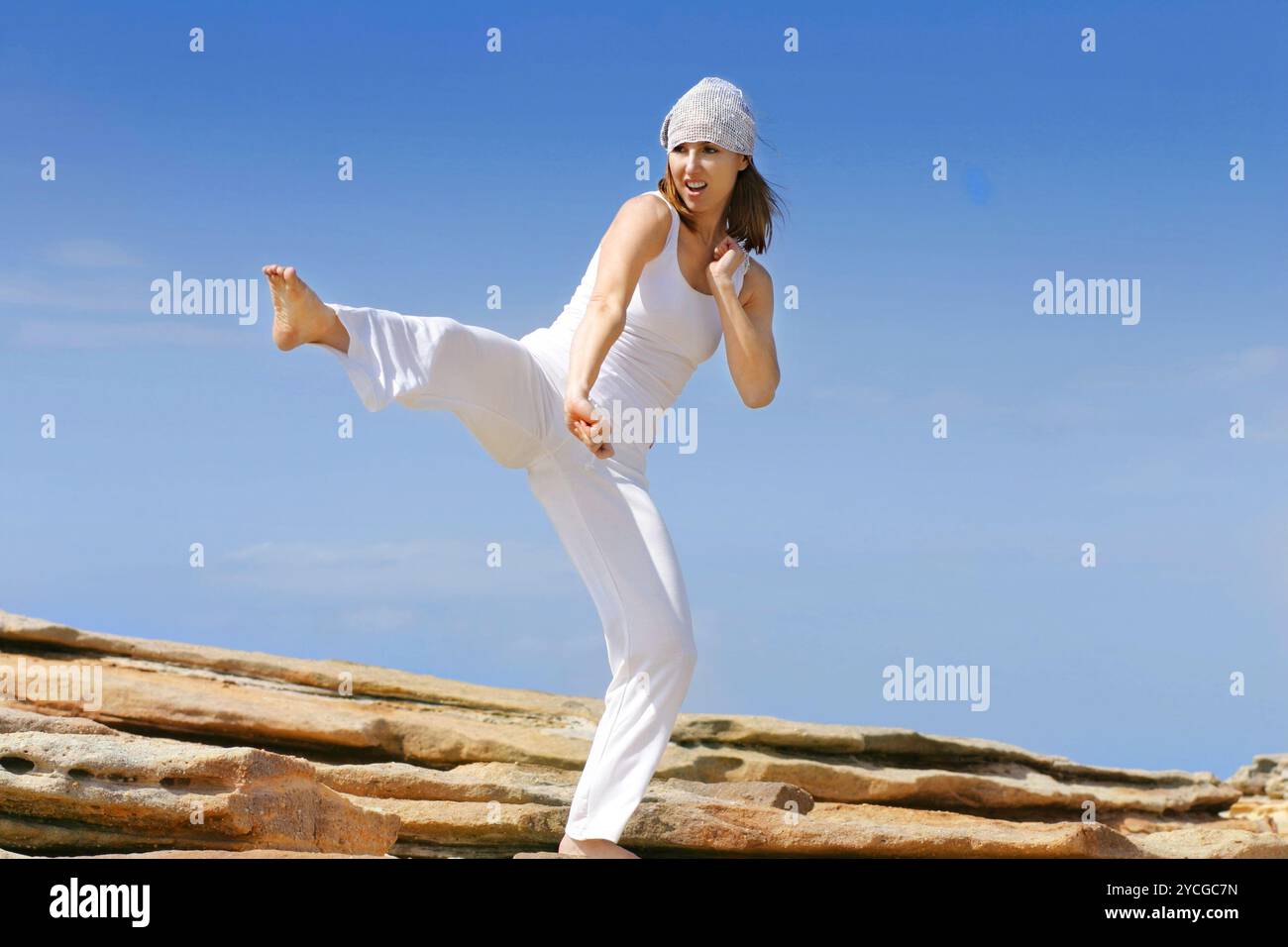 Self defence karate kick Stock Photo - Alamy