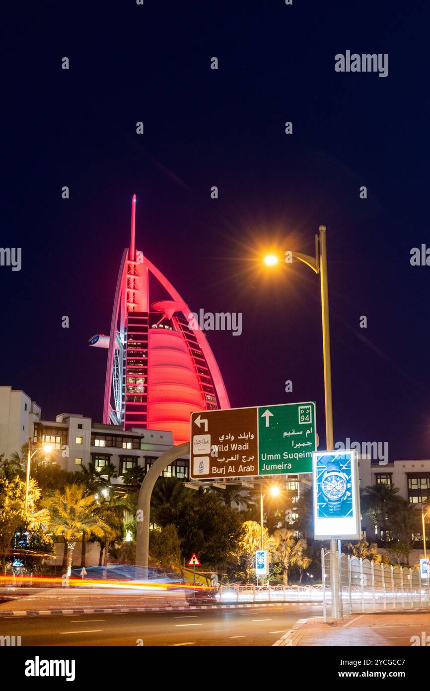 View of Burj Al Arab at night. The iconic hotel in Dubai City Stock ...