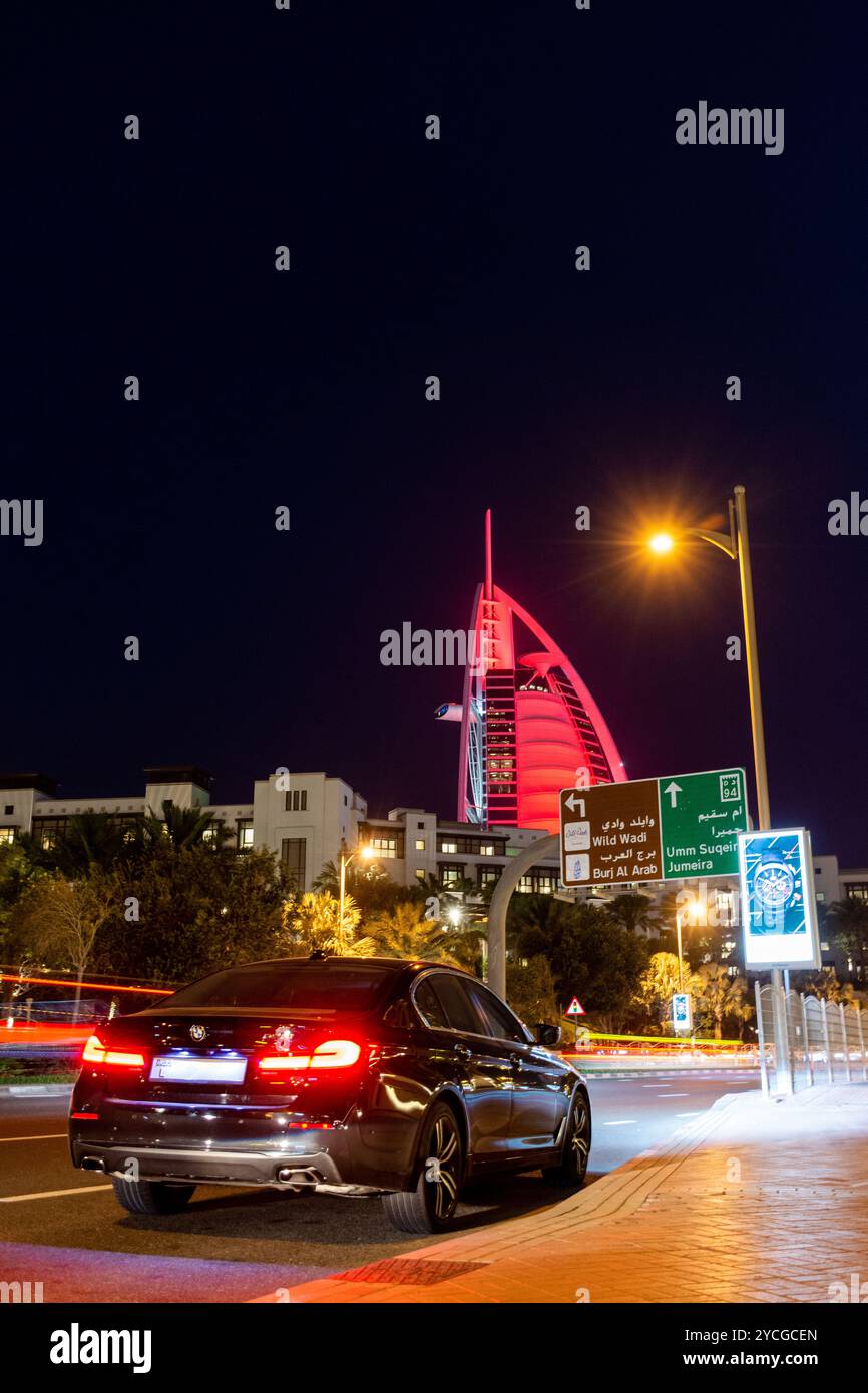 View of Burj Al Arab at night. The iconic hotel in Dubai City Stock ...