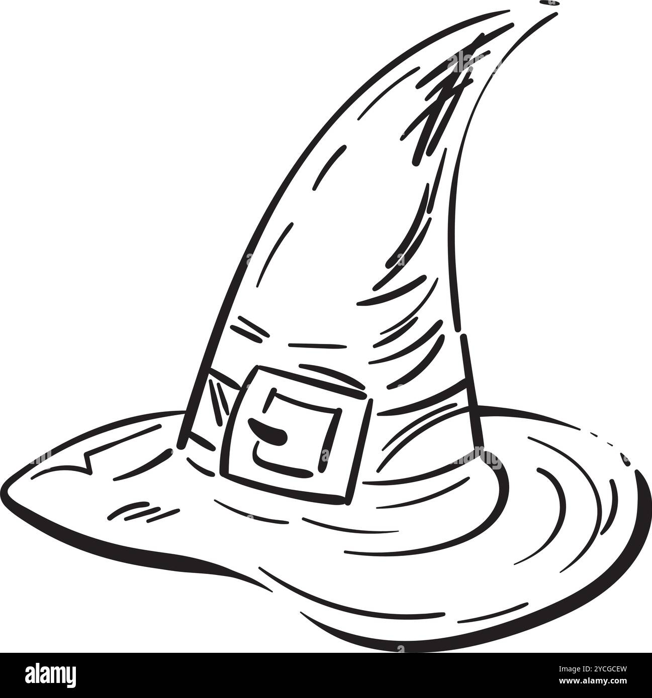 Happy Halloween witch hat line art vector illustration sketch. Outline ...