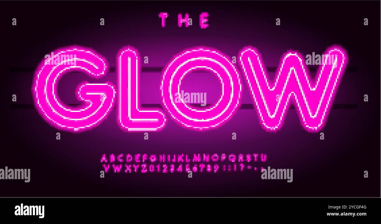 Glow neon alphabet, bright luminous letters, shiny glowing font for ...