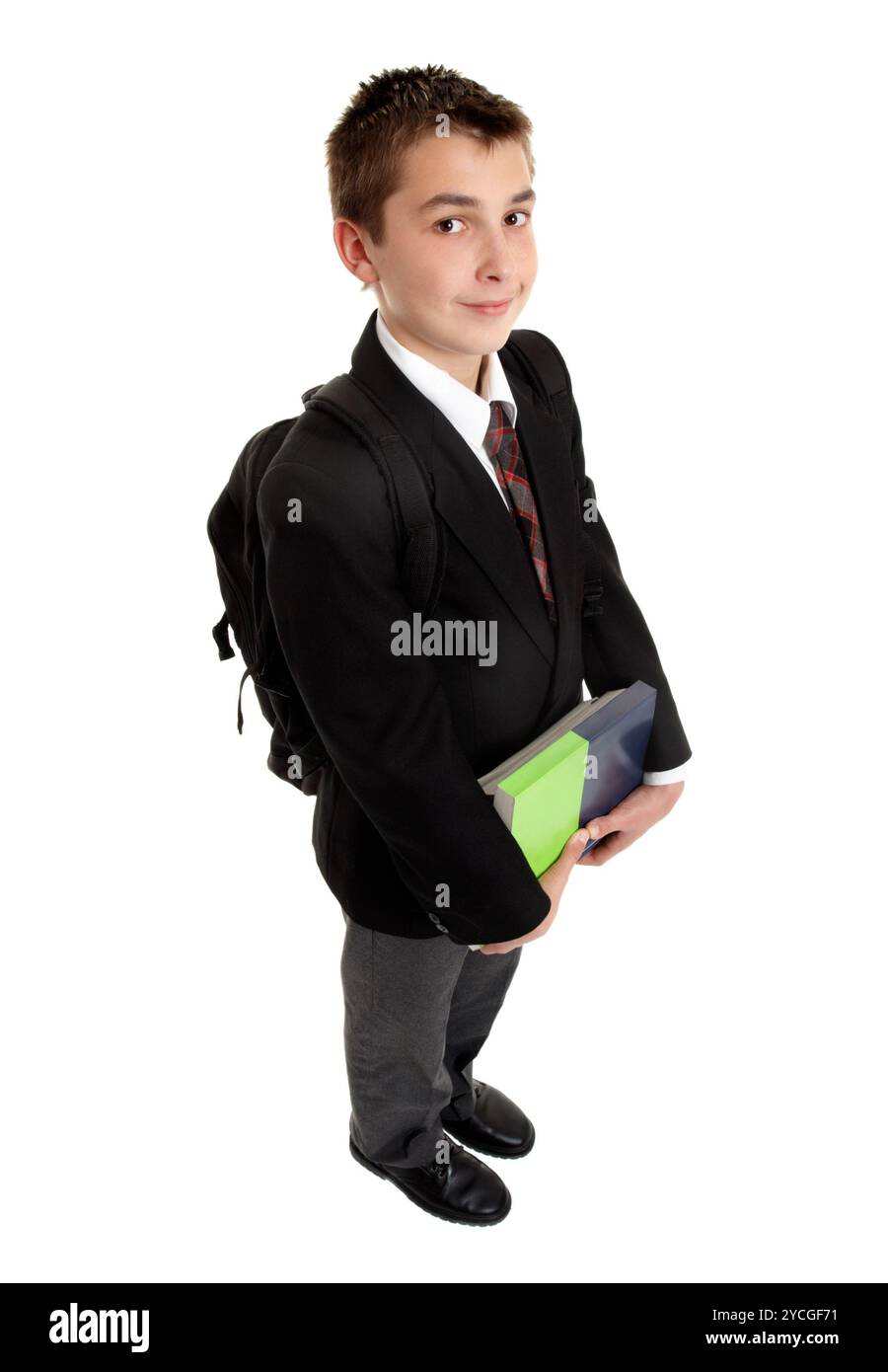 School student with books and backpack Stock Photo - Alamy