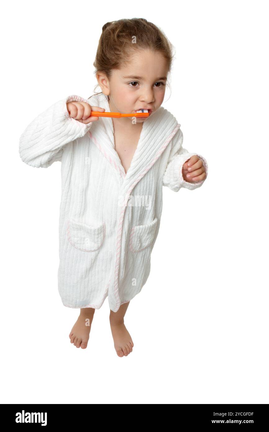 Dental Hygiene - Little young girl brushing teeth with toothbrush Stock ...