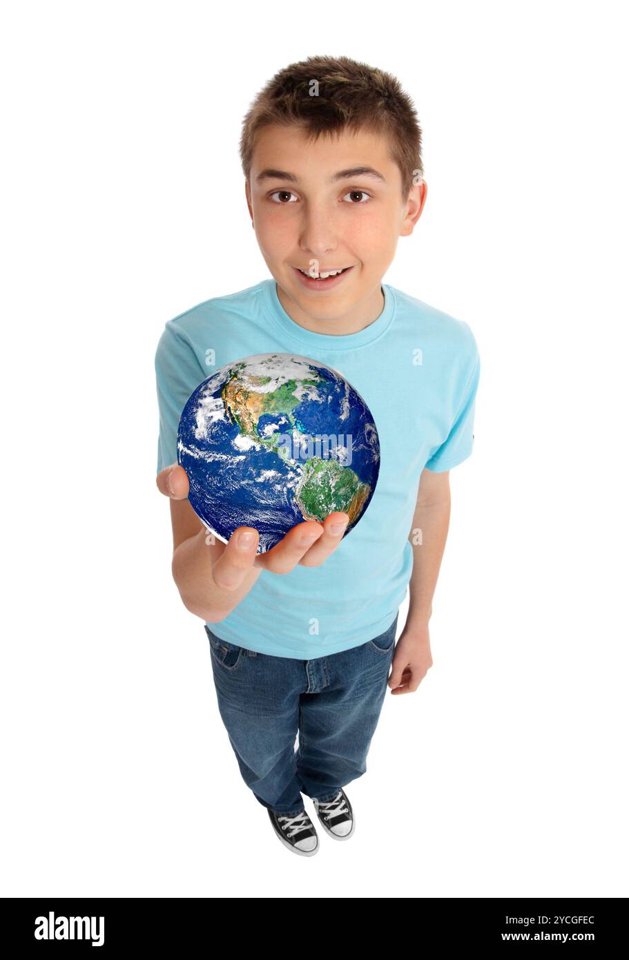 Boy holding planet earth Stock Photo - Alamy