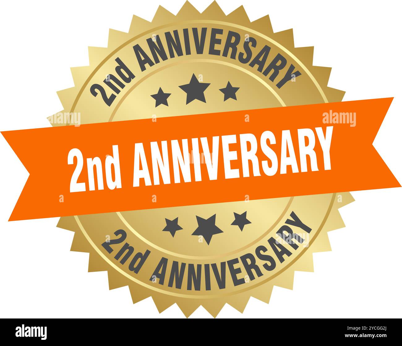 2nd anniversary round orange and gold label isolated on transparent ...