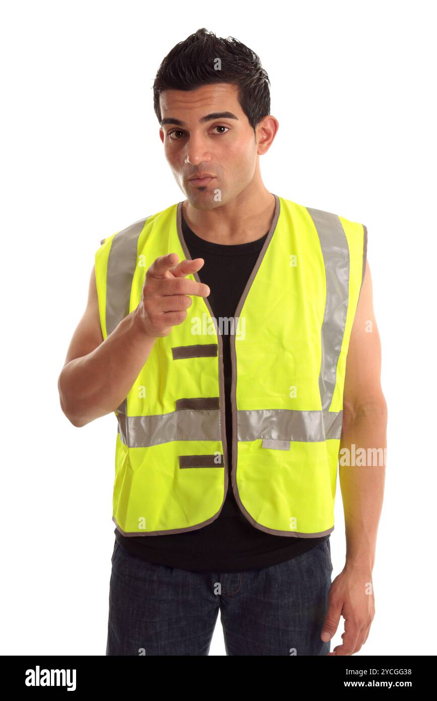 Construction worker pointing his finger Stock Photo - Alamy