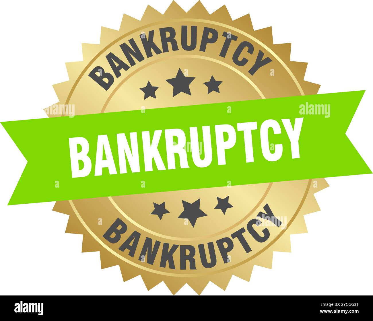 bankruptcy round green and gold label isolated on transparent ...