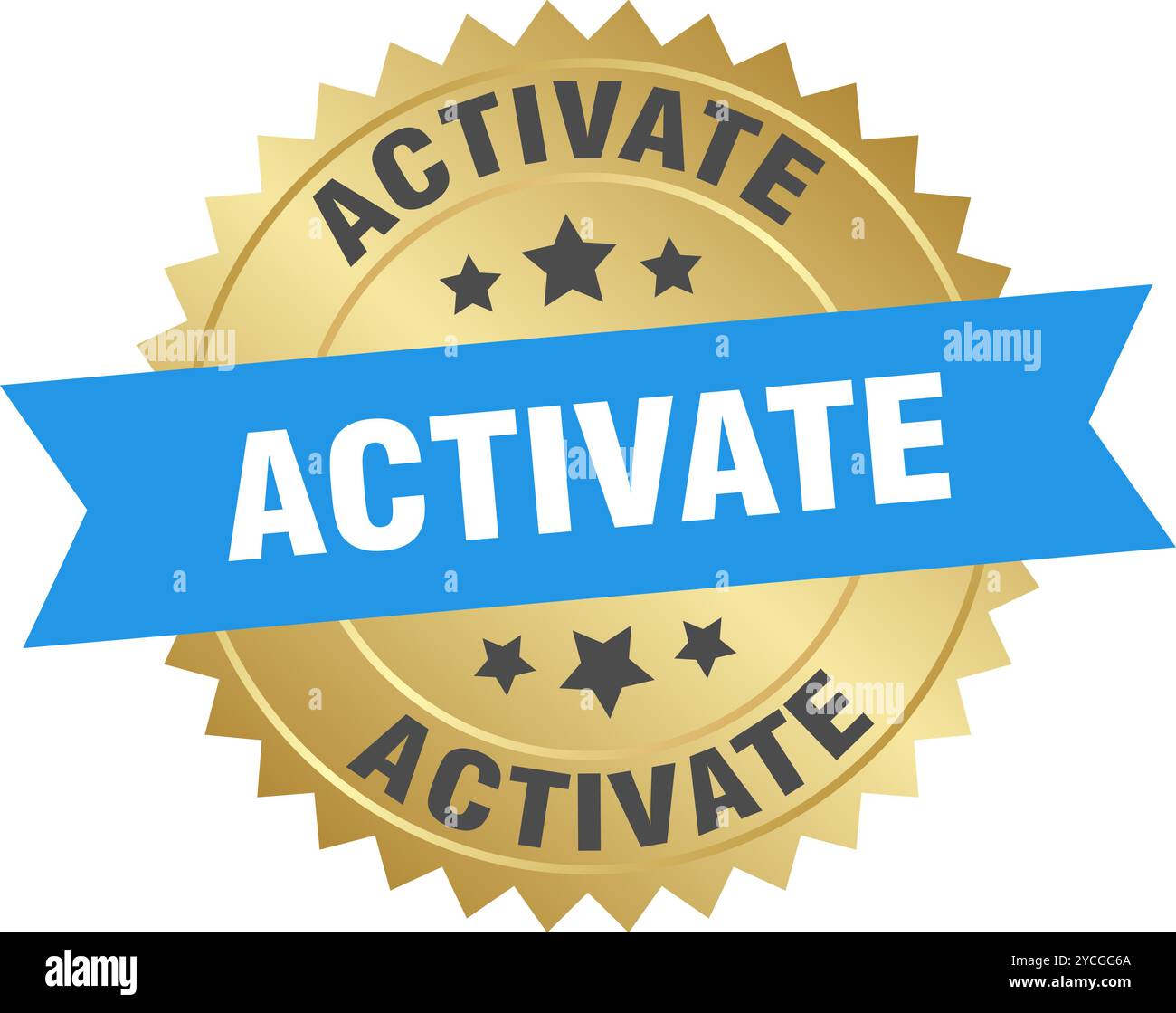 activate round blue and gold label isolated on transparent background ...