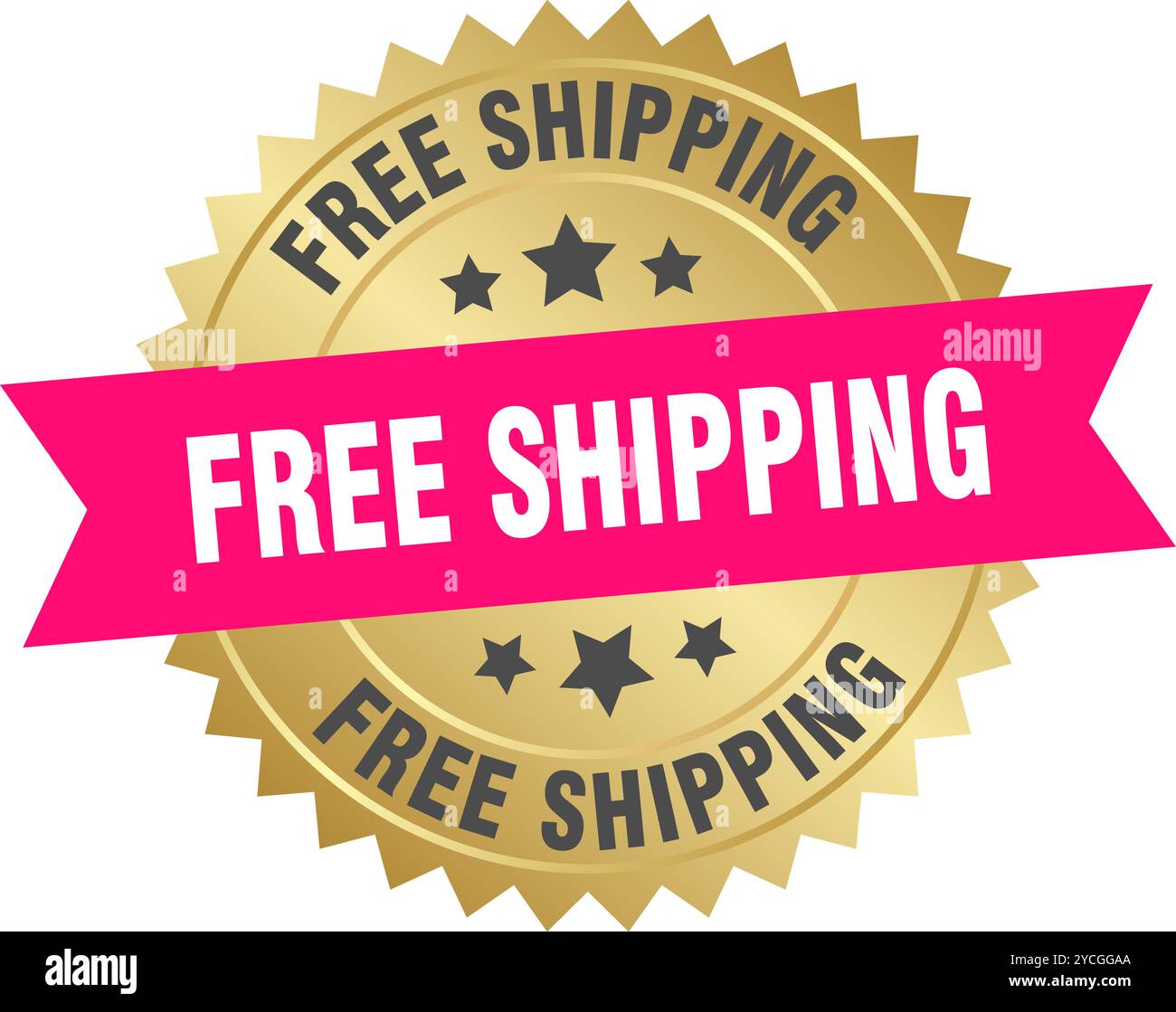 free shipping round pink and gold label isolated on transparent ...