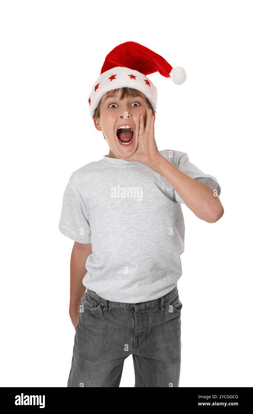 Excited boy with eyes wide and flaring nostrils shouts out loud Stock ...