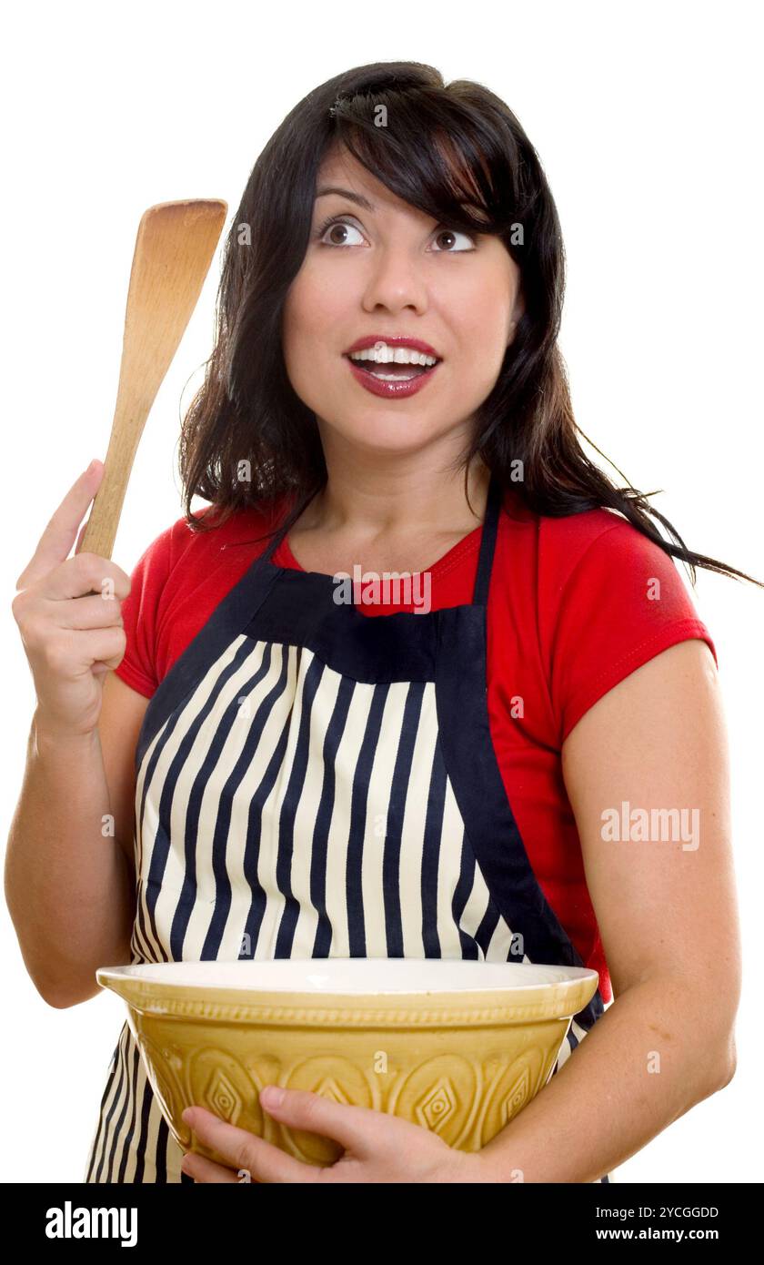 Female cook. Recipe Tips Stock Photo - Alamy
