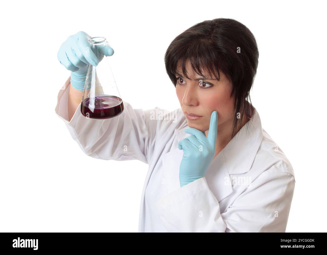 Female scientist with erlenmeyer flask Stock Photo - Alamy