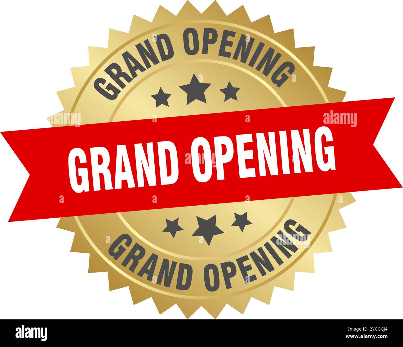 grand opening round red and gold label isolated on transparent ...