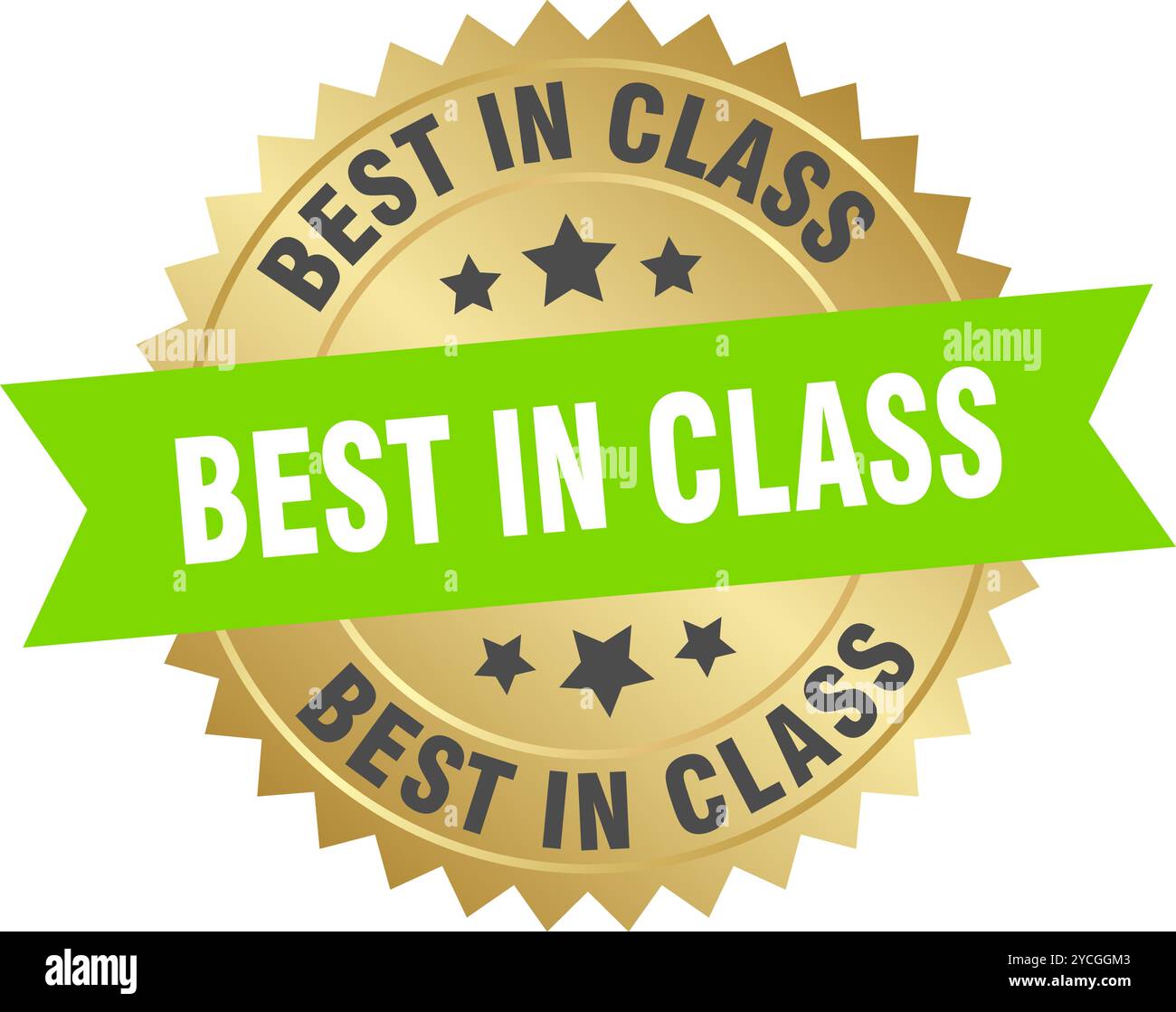 best in class round green and gold label isolated on transparent ...