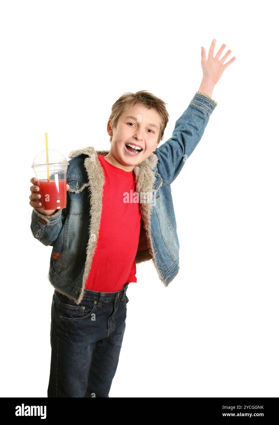 Happy boy waving Stock Photo - Alamy
