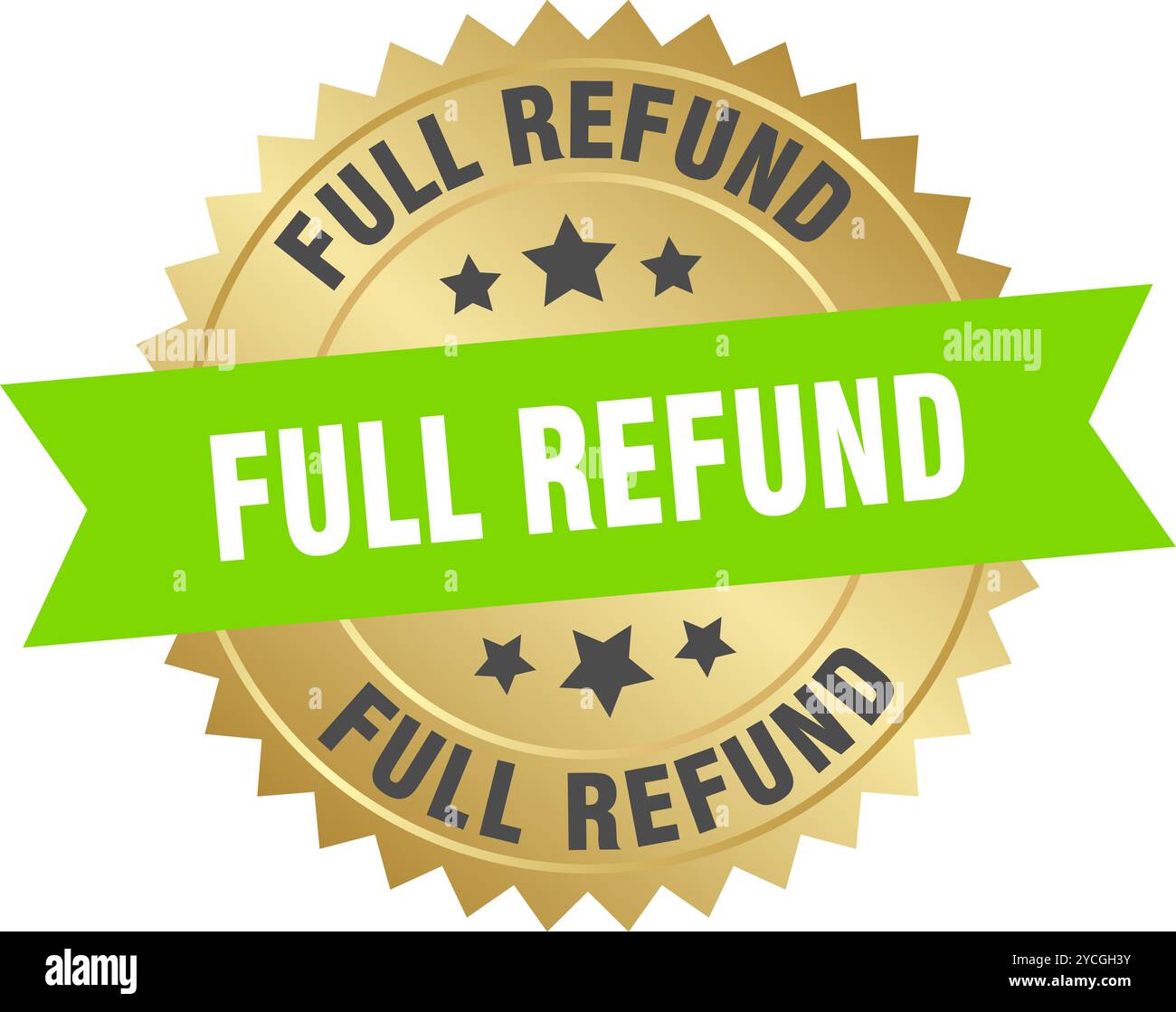 full refund round green and gold label isolated on transparent ...