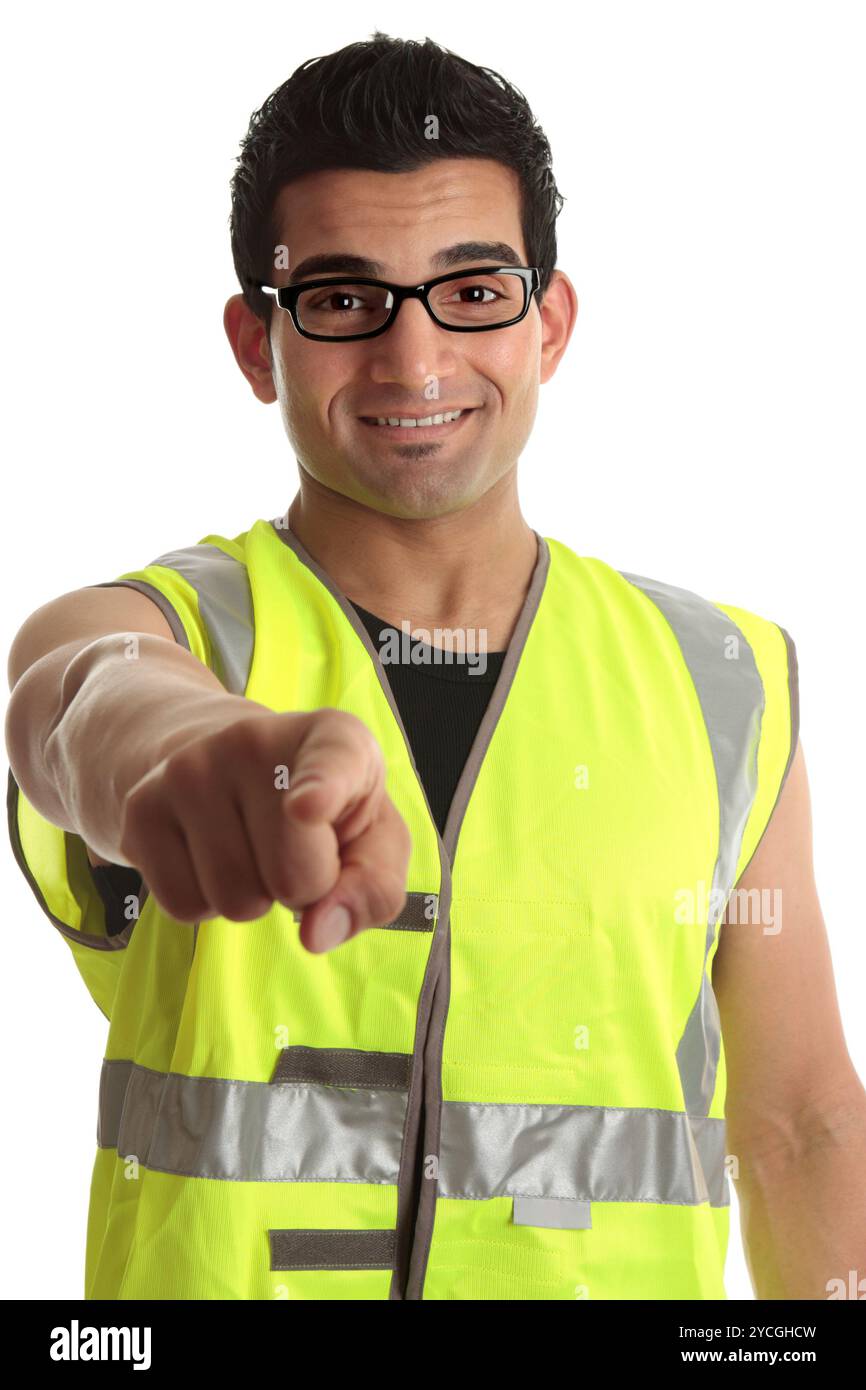 Builder construction worker pointing at you Stock Photo - Alamy