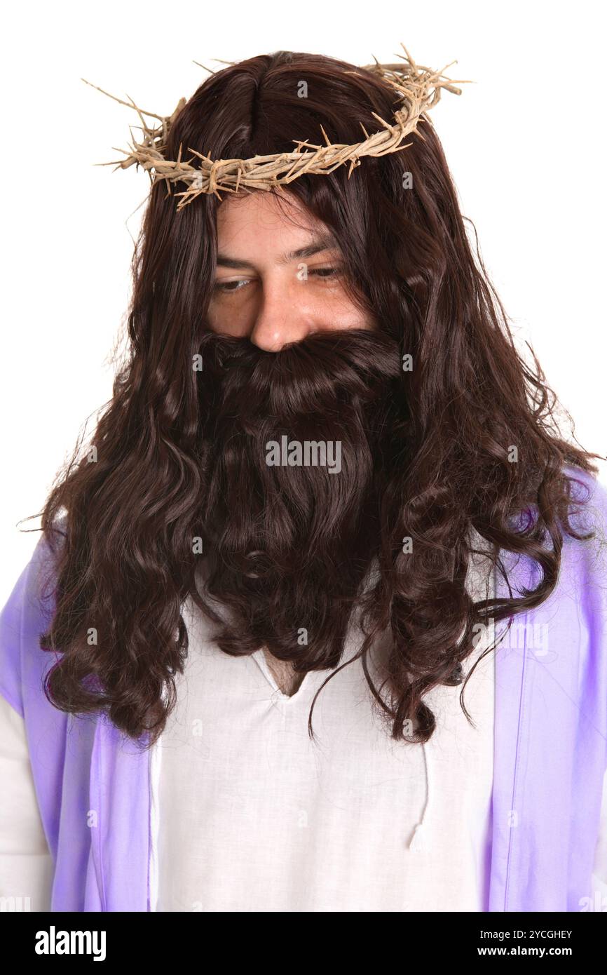 Jesus wearing crown of thorns Stock Photo - Alamy