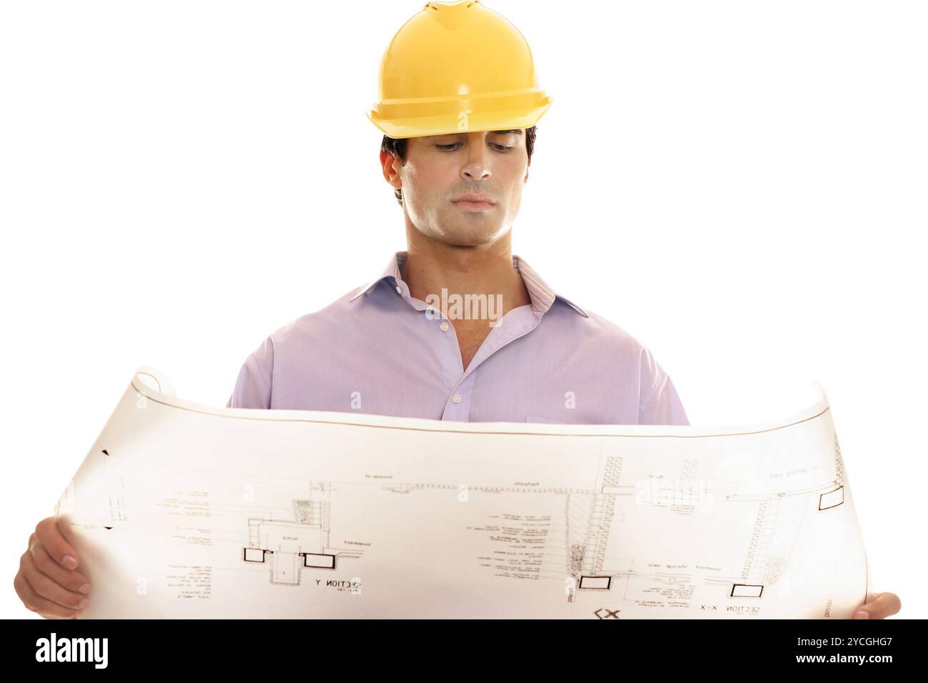 Construction blueprint and plan reading Stock Photo - Alamy
