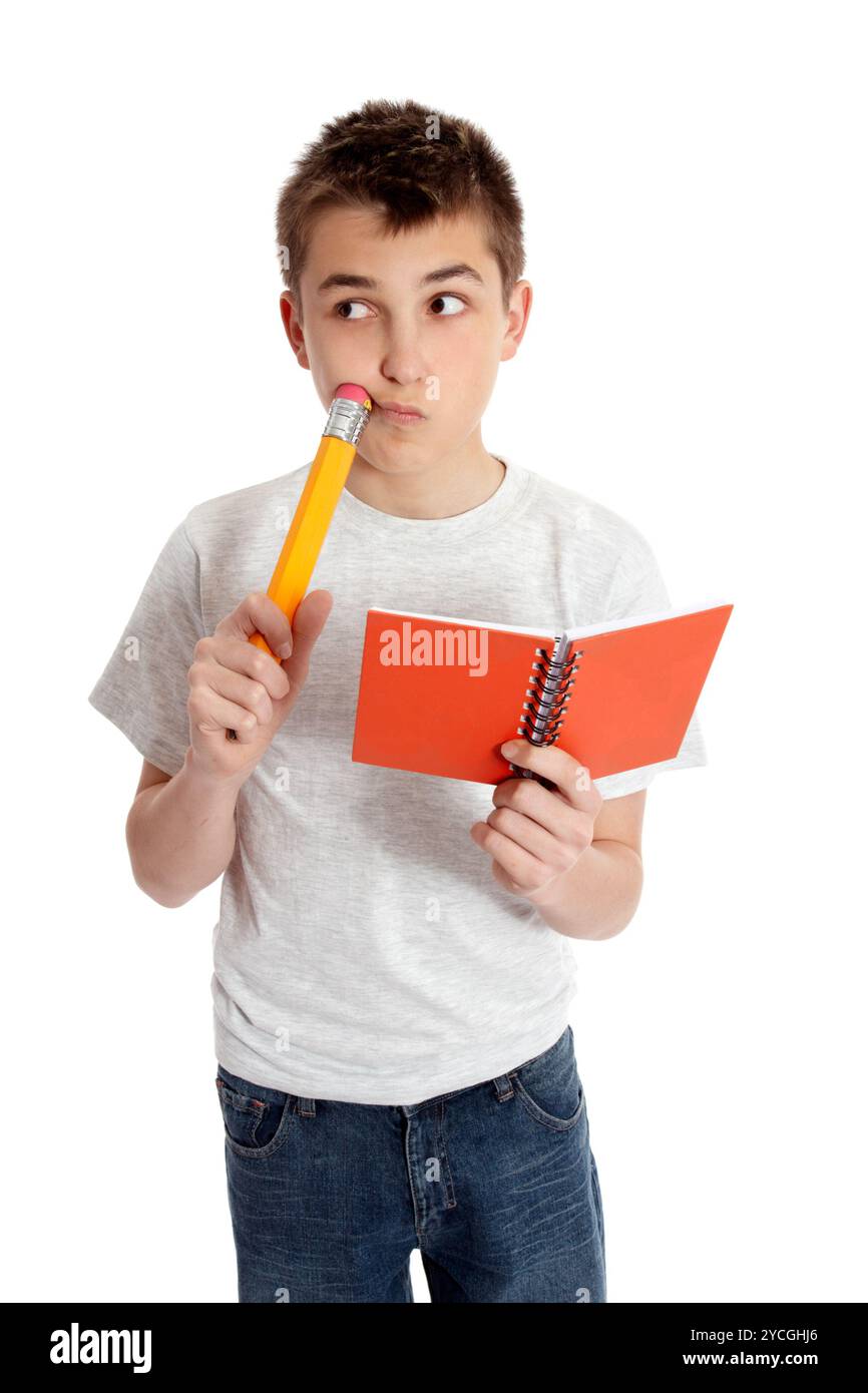 Thinking student pencil and book Stock Photo - Alamy