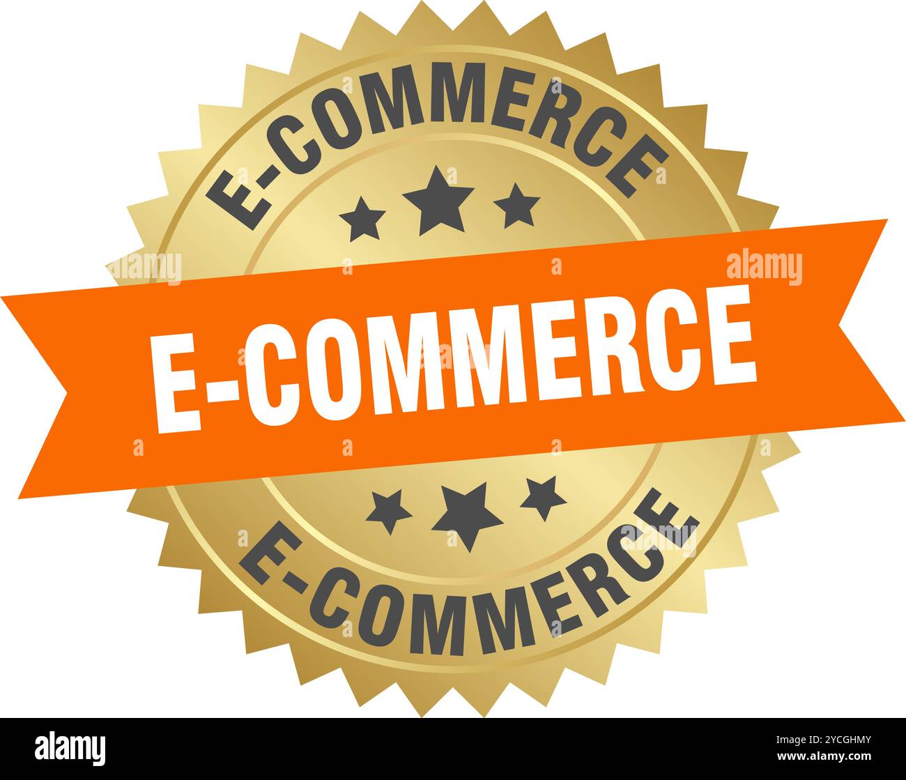 e-commerce round orange and gold label isolated on transparent ...