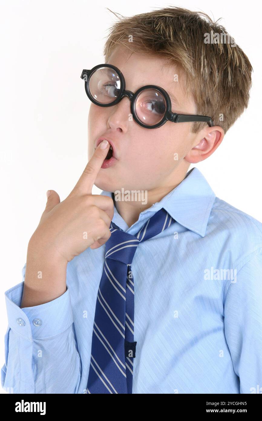 Comical Thinking Boy Student Stock Photo - Alamy