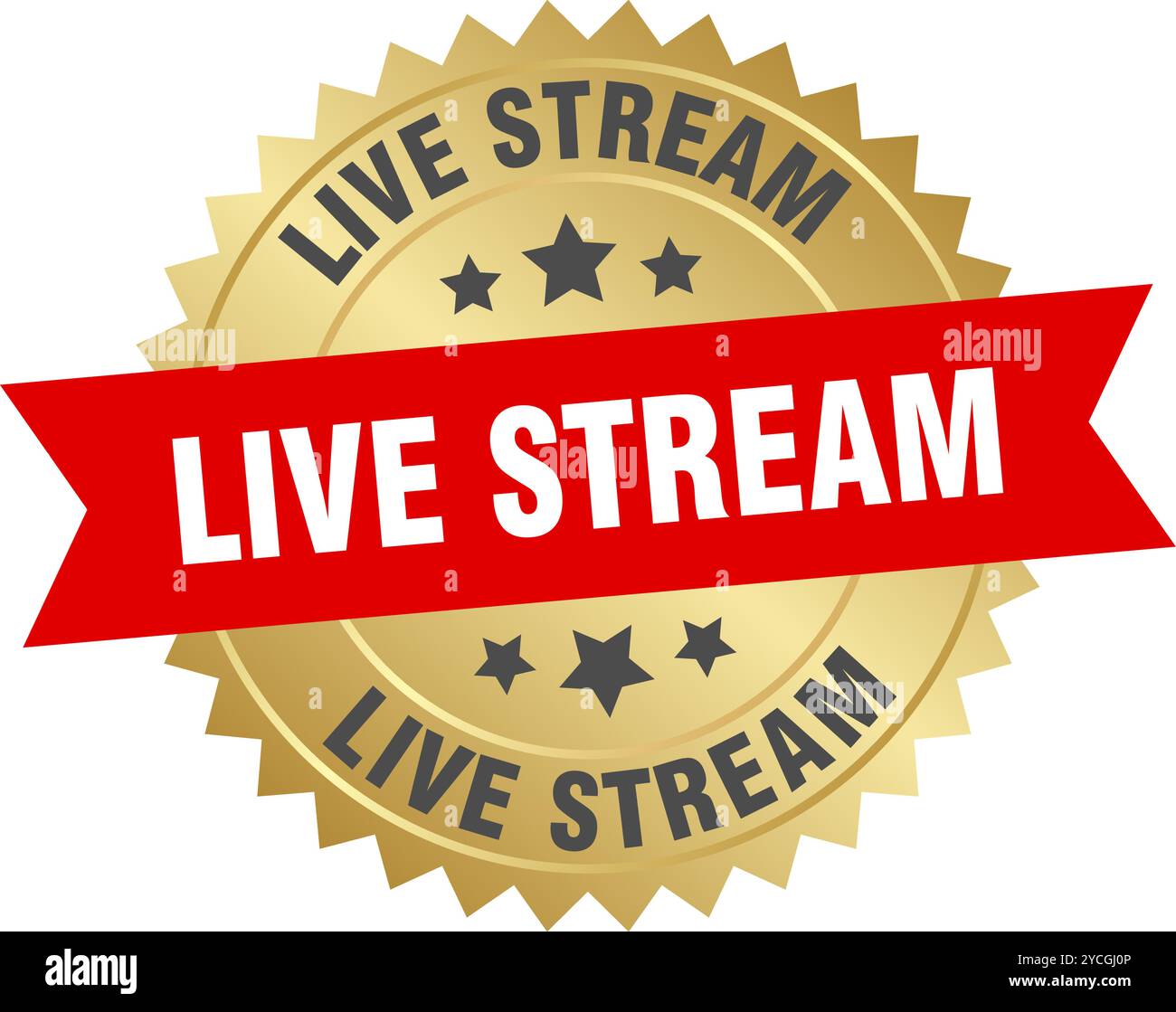 live stream round red and gold label isolated on transparent background ...