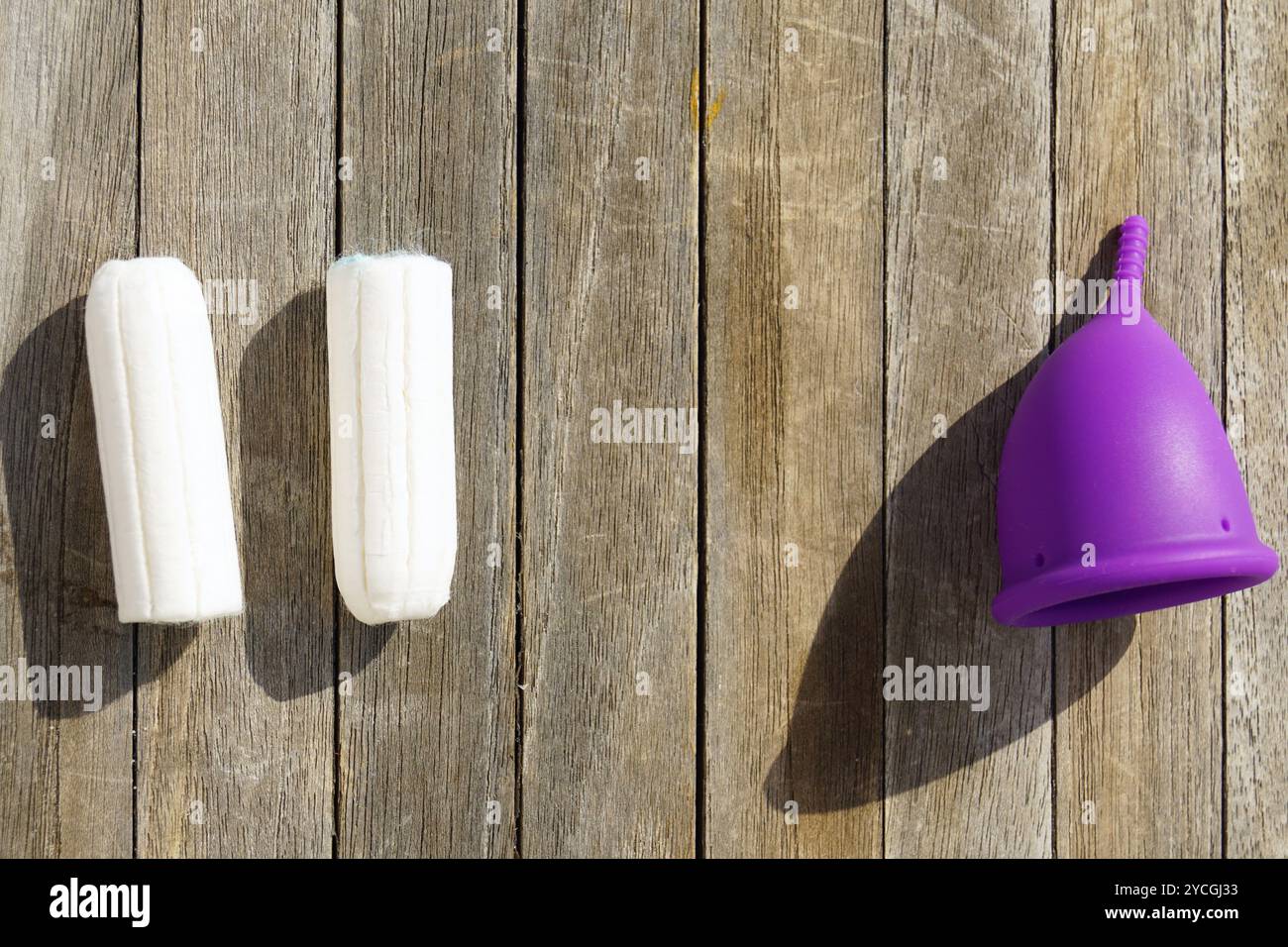 Two unused cotton tampons and their modern eco-friendly alternative ...