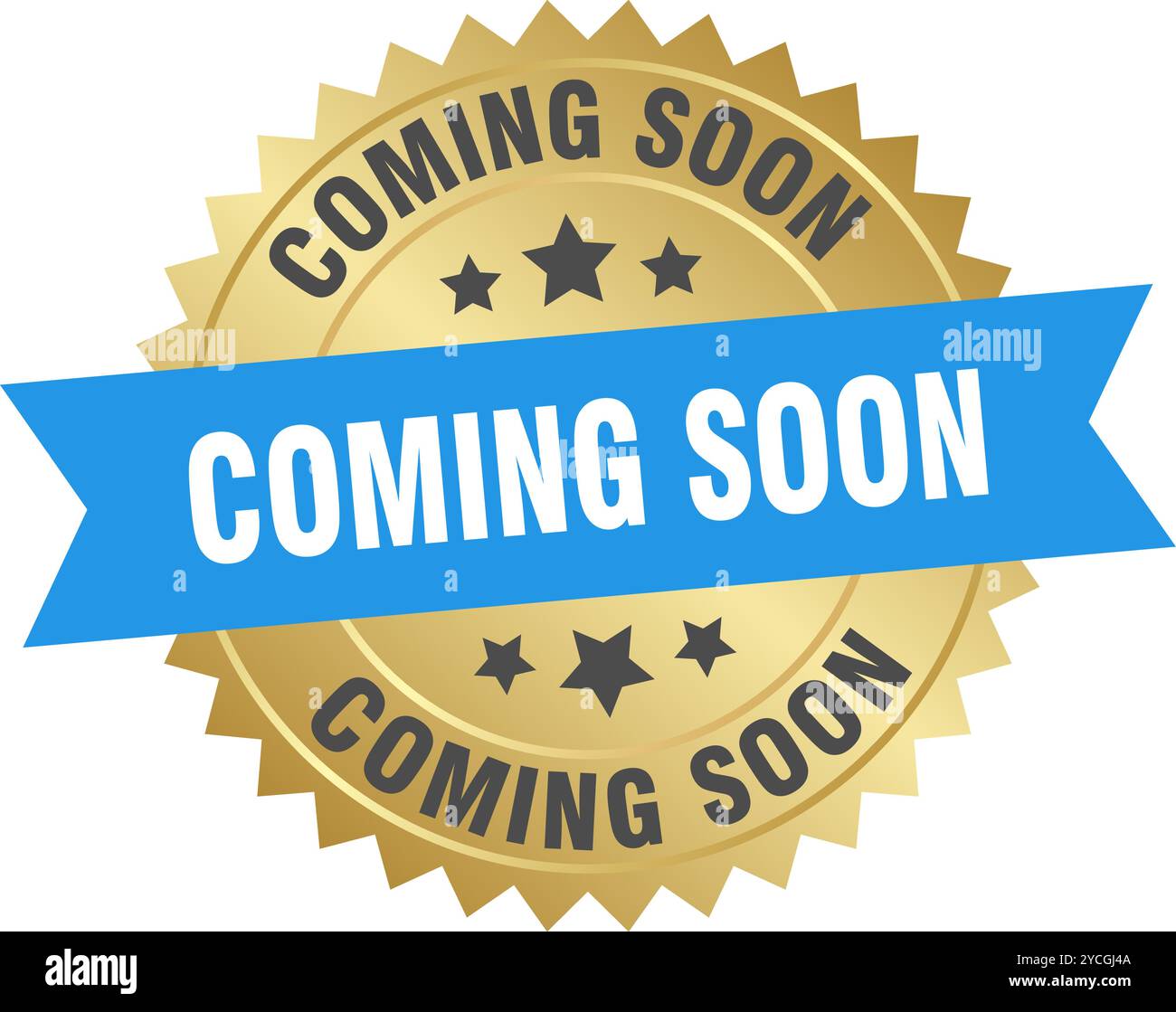 coming soon round blue and gold label isolated on transparent ...