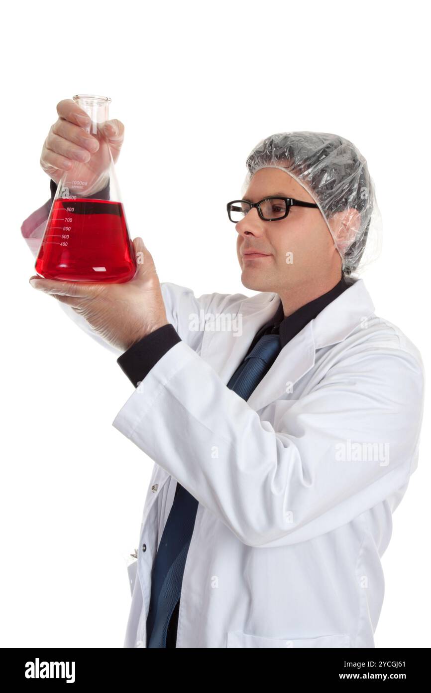 Chemistry - Scientist with erlenmeyer flask Stock Photo - Alamy