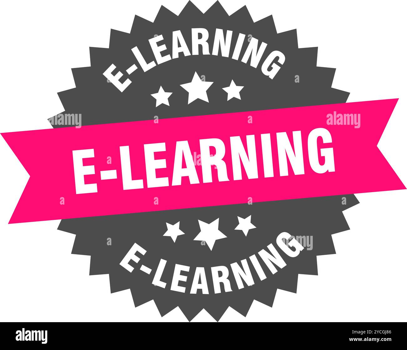 e-learning round pink label isolated on transparent background. e ...