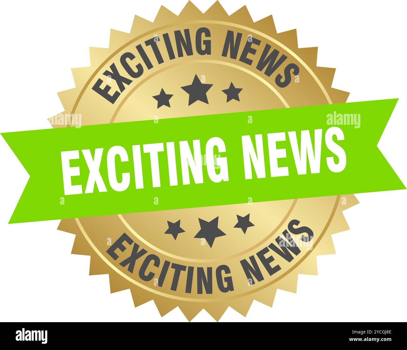 exciting news round green and gold label isolated on transparent ...