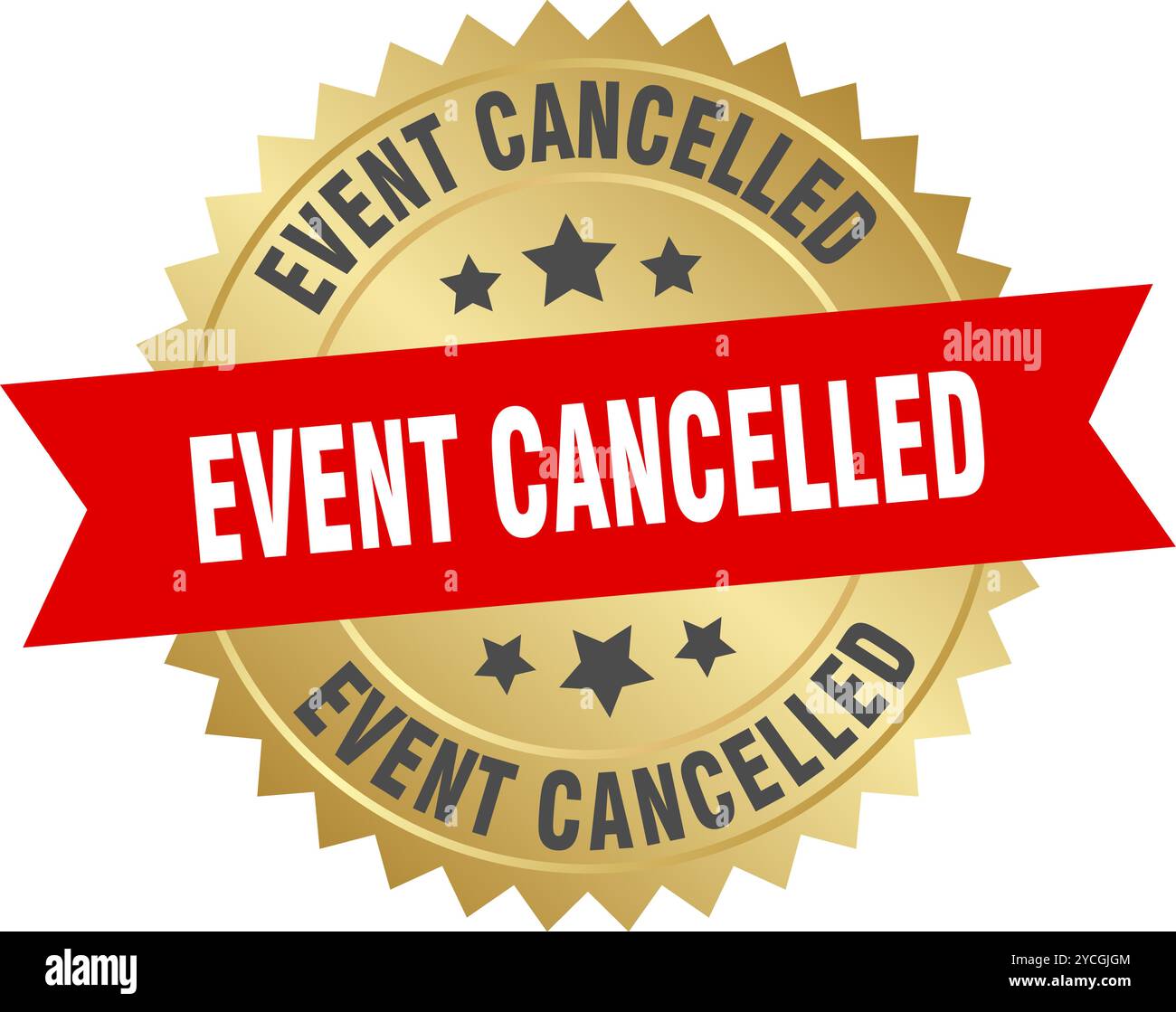 event cancelled round red and gold label isolated on transparent ...