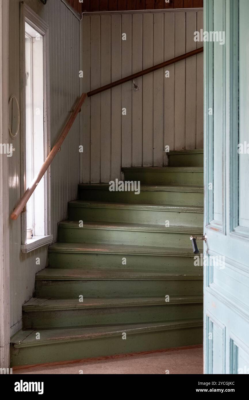 Wooden curved stairs in Swedish Summer house Stock Photo - Alamy