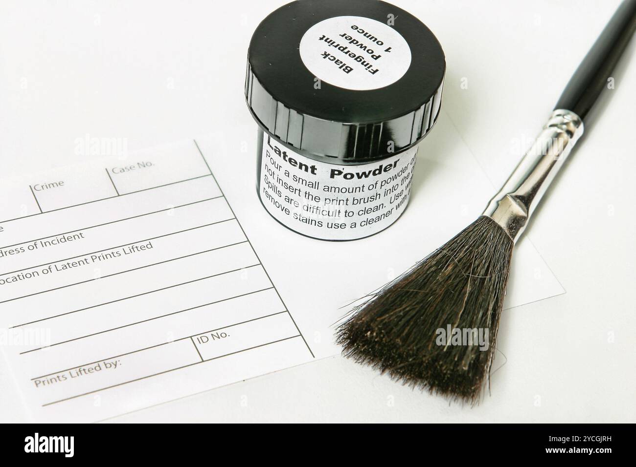 Crime scene investigation tools. Latent fingerprint powder, fingerprint ...