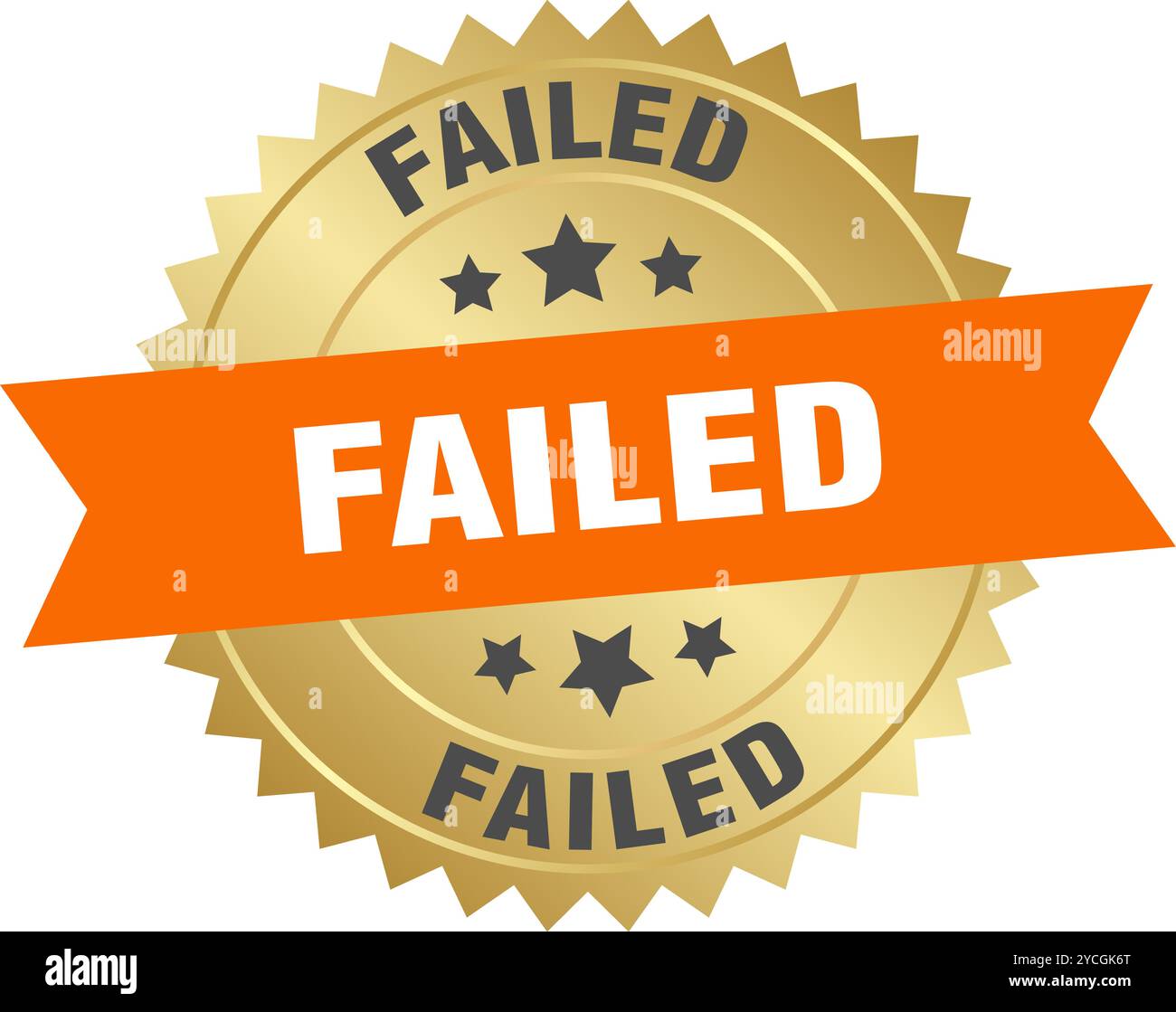 failed round orange and gold label isolated on transparent background ...
