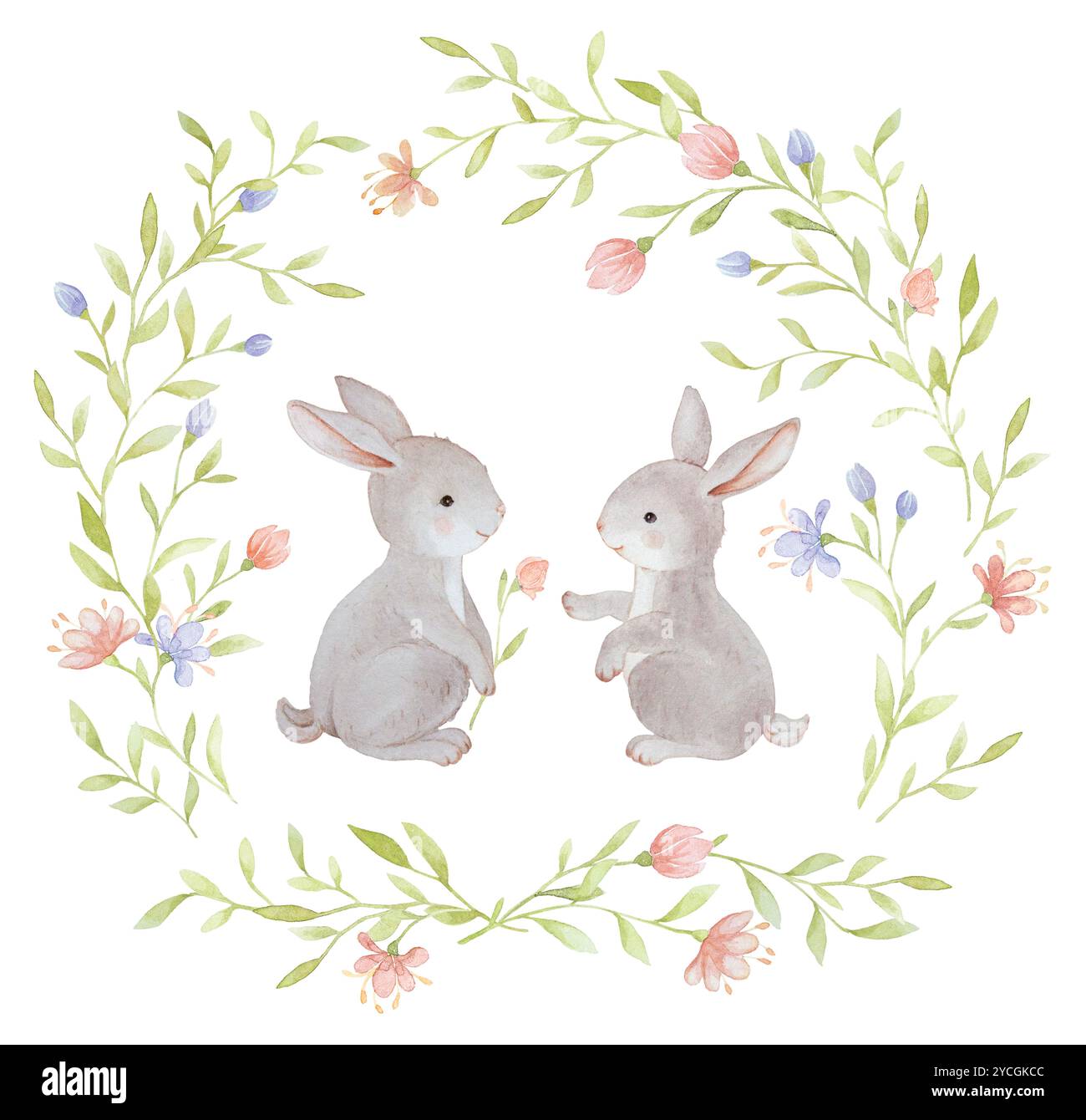 Watercolor Rabbits Clipart, Rustic Floral Wreath Clipart, Baby Forest ...