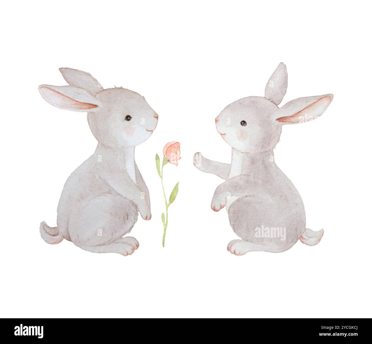 Watercolor Rabbits Clipart, Watercolor Flower, Woodland Rabbit Clipart ...